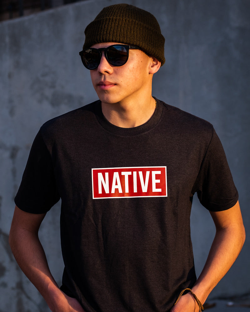Native American T-Shirt | "Native" Block T-Shirt Dark Red – suite1491